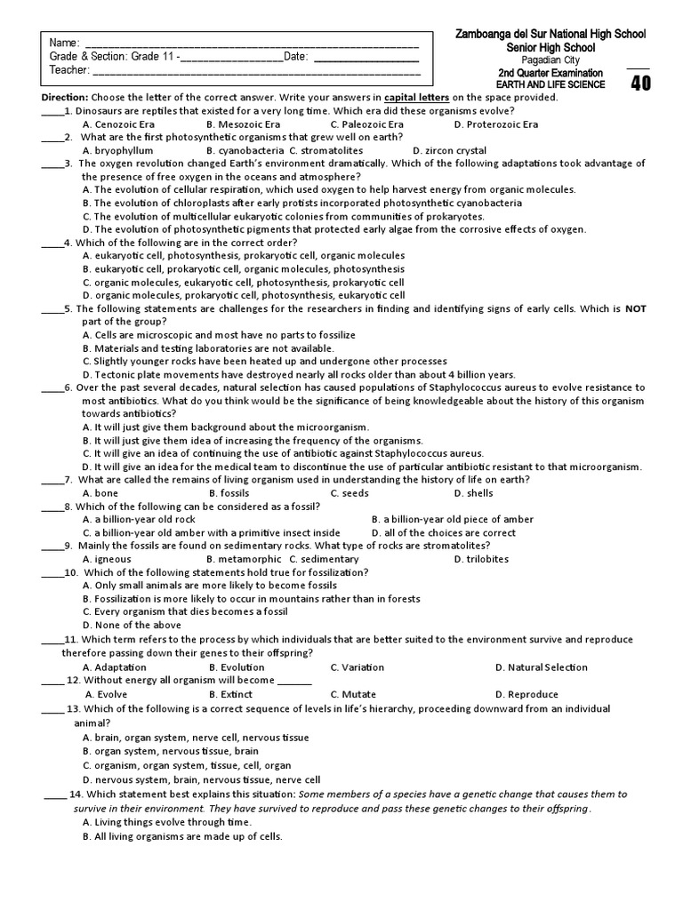 2ND Quarter Test Questions Els - 40 | PDF | Cell (Biology) | Organelle