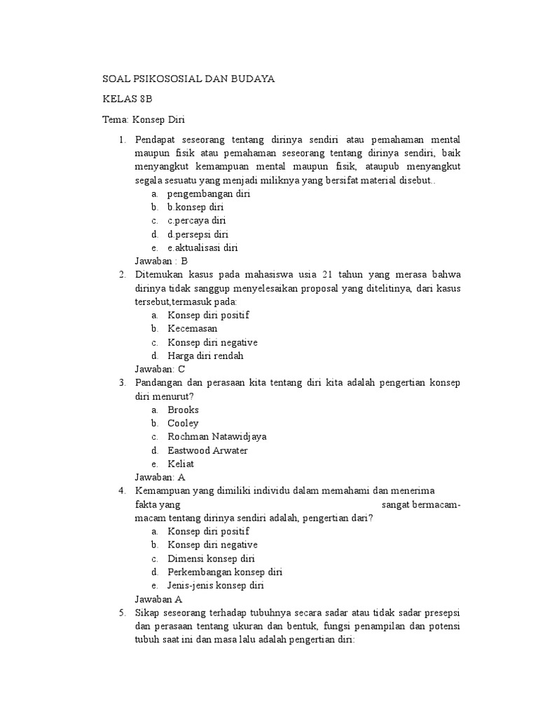 SOAL PSIKOSOSIAL DAN BUDAYA Salinan Salinan | PDF | Sains & Matematika