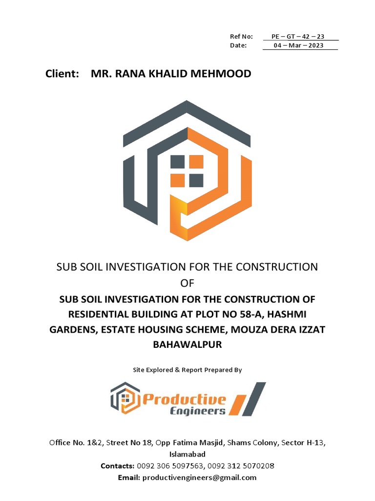 Soil Report - Plot 58-A Hashmi Gardens BWP PDF | PDF