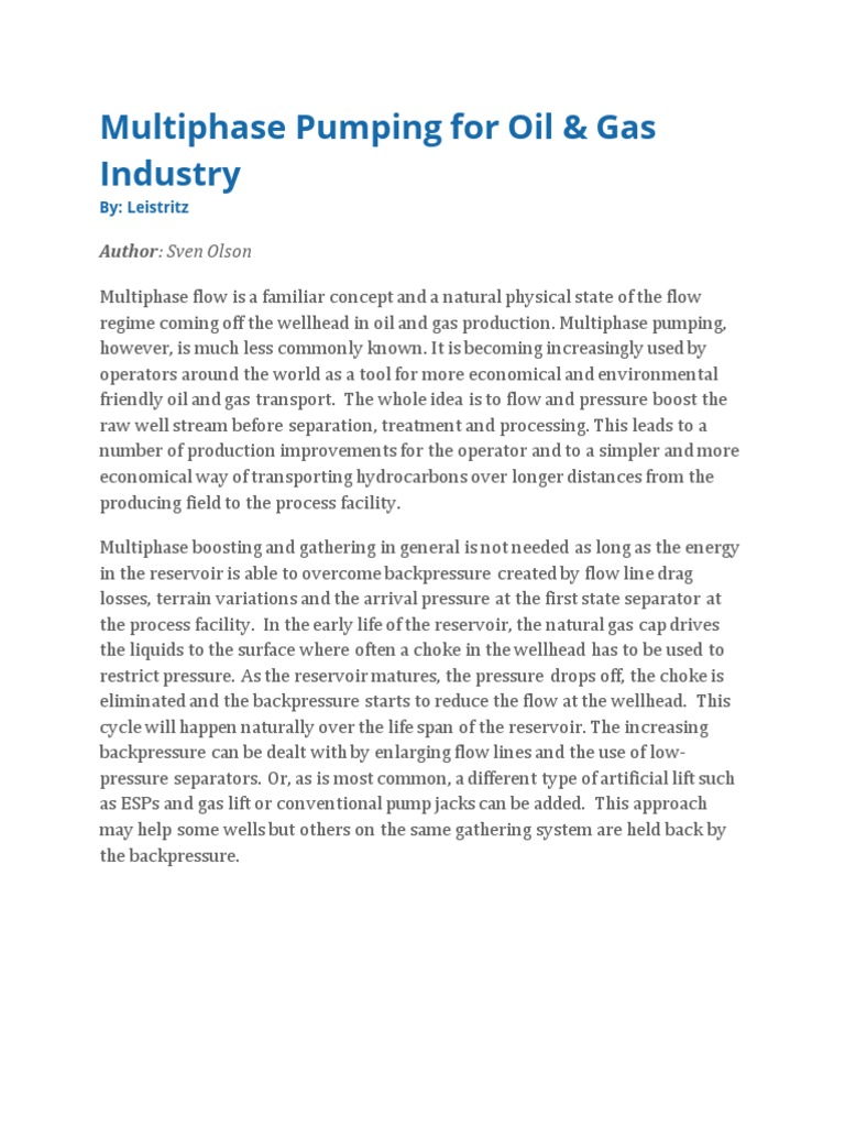 Multiphase Pumping in Oil & Gas Production | PDF | Pump | Petroleum ...