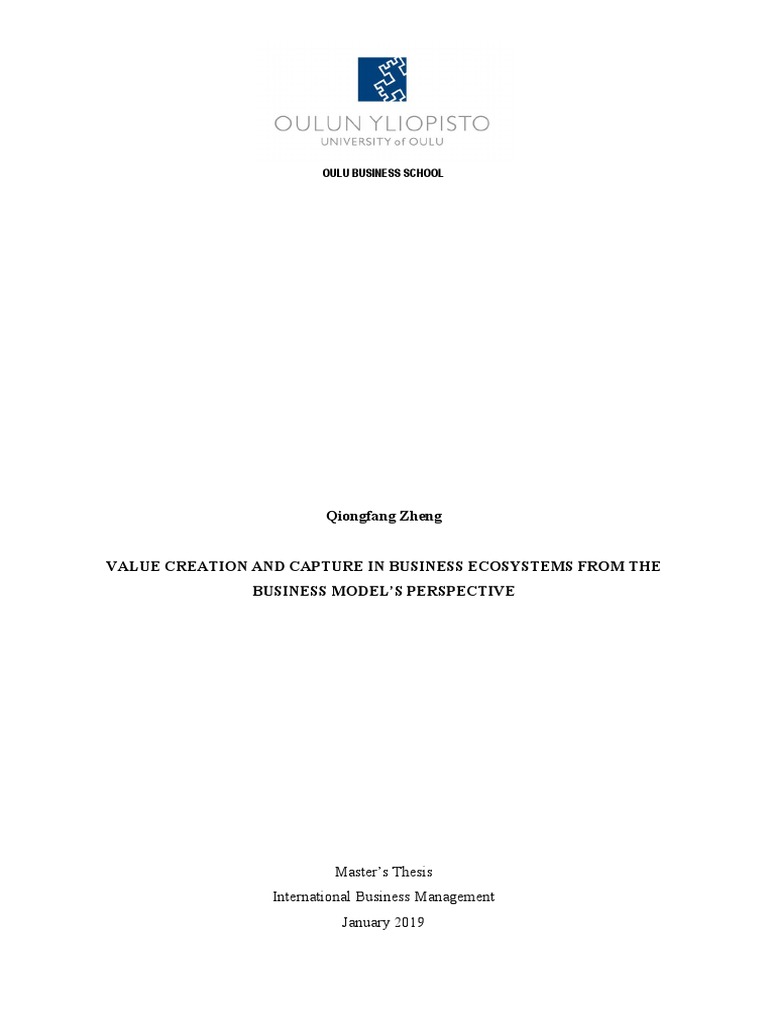Value Creation and Capture in Business Ecosystems From The Business ...