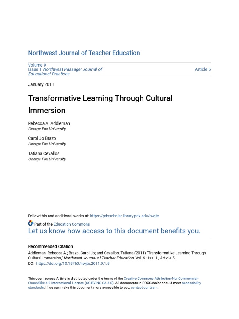 Transformative Learning Through Cultural Immersion | PDF | Learning | Teachers