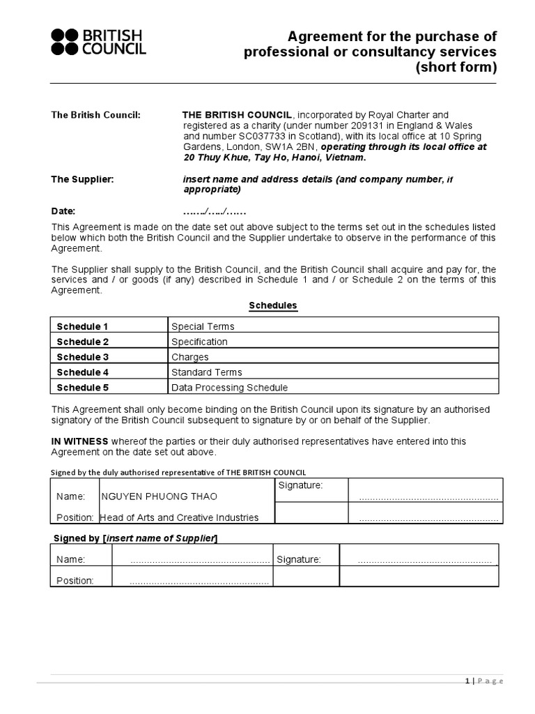 Annex 2 Agreement For The Purchase of Professional or Consultancy ...