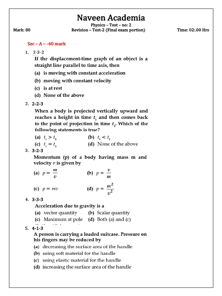 Test No - 2 - Revision Test | PDF