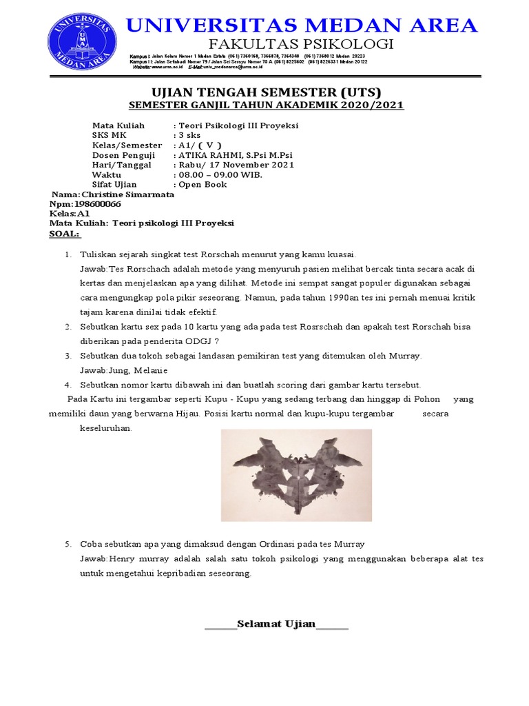 Blanko SOAL UTS GANJIL 2021 F.Psi UMA.A1 | PDF | Karier & Perkembangan