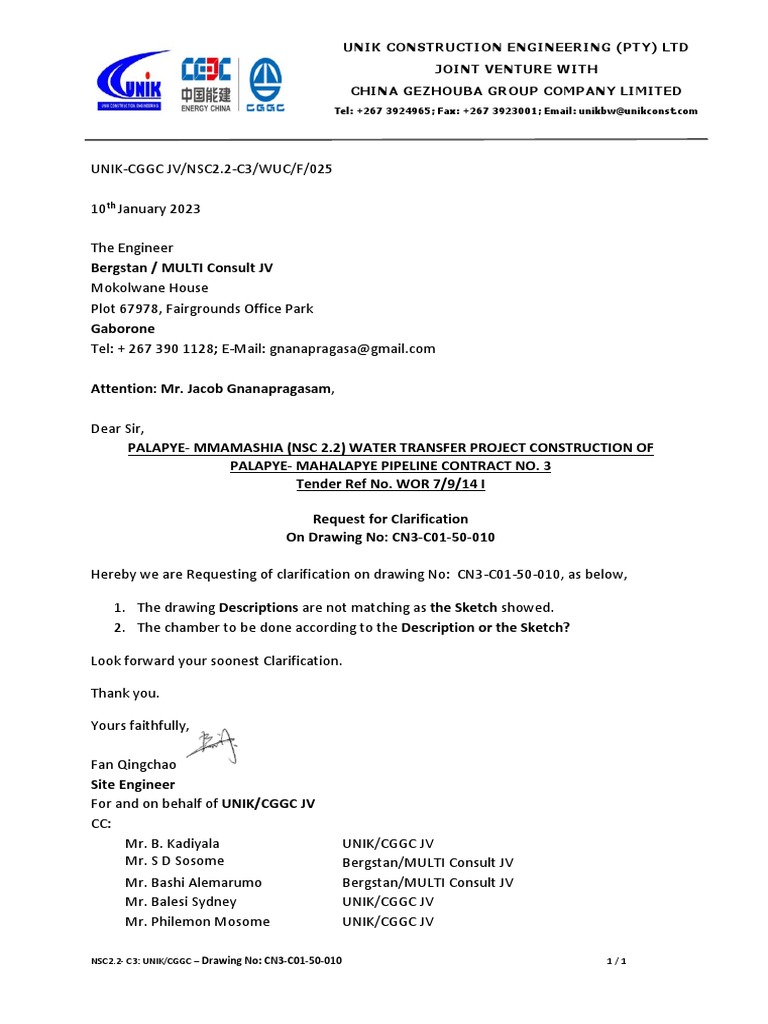 Letter To Engineer 25 - Requst For Clarification On Drawing CN3-C01-50-010 | PDF