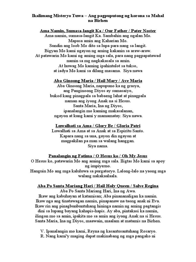 Ikalimang Misteryo - Ang Ikalimang Misteryo Sa Luw | PDF