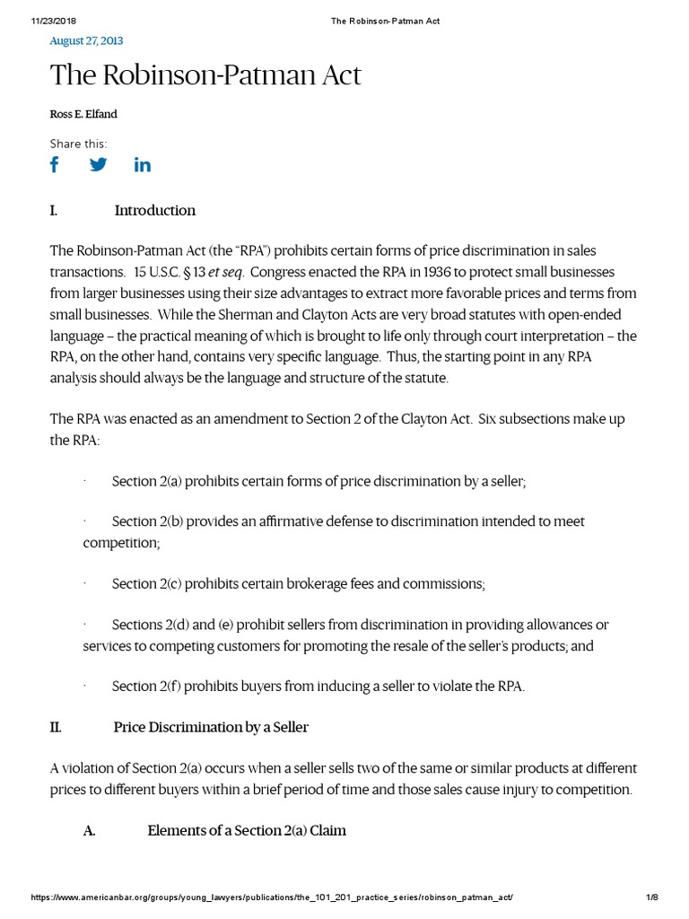 The Robinson-Patman Act | PDF | Sales | Prices