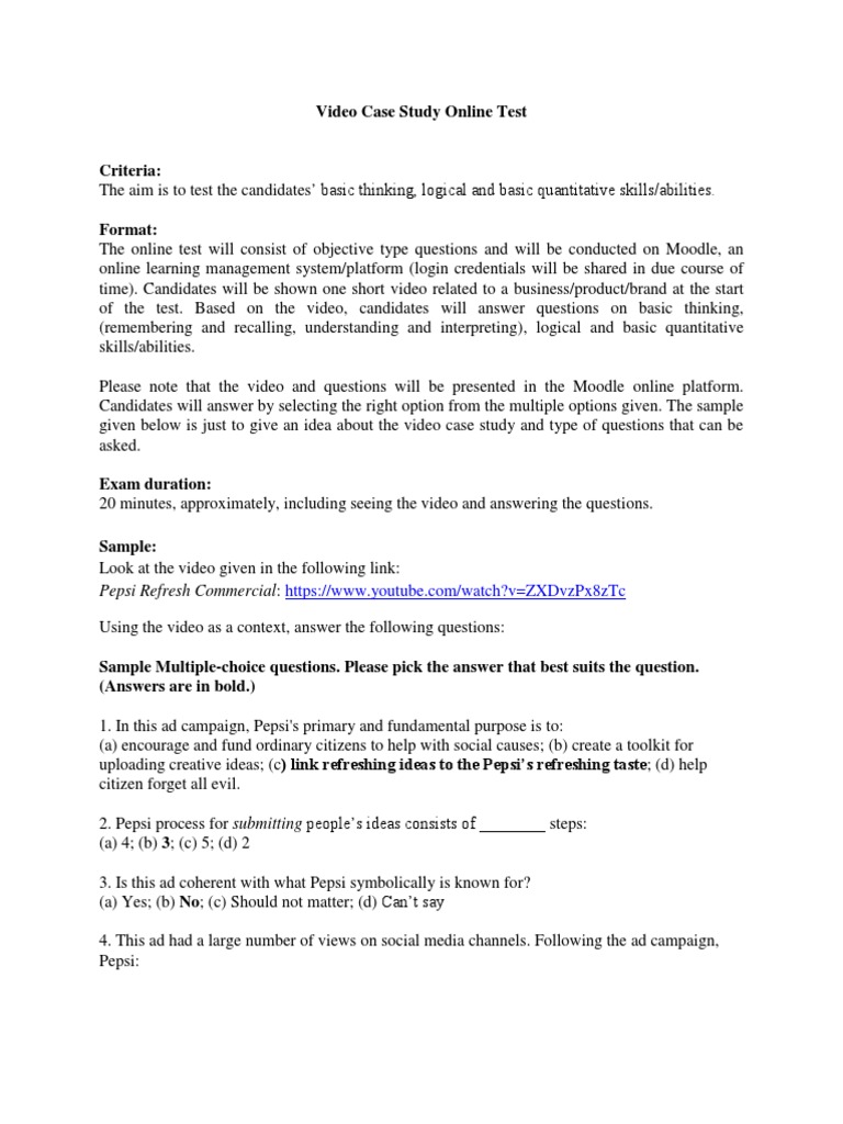 Online Video Case Study Test | PDF | Pepsi Co | Communication