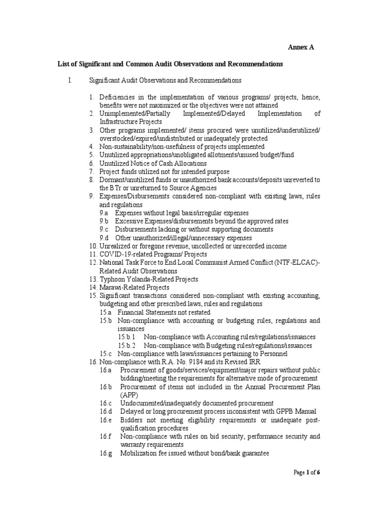 Annex C - List of Significant and Common AORs | PDF | Regulatory ...