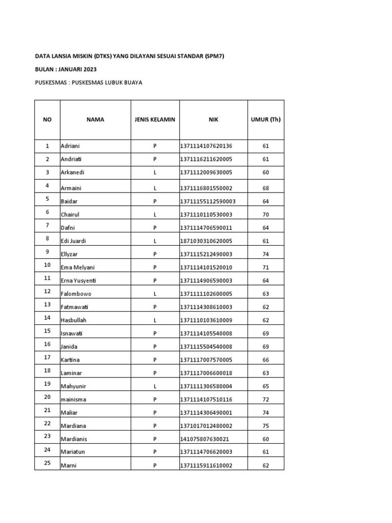 Exxel Lansia DTKS | PDF