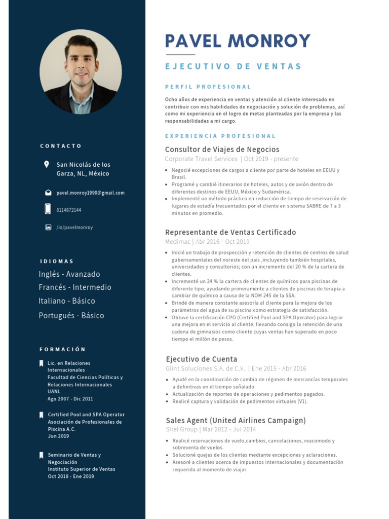 CV - Pavel Monroy Aponte - Ejecutivo de Ventas - 2020 | PDF