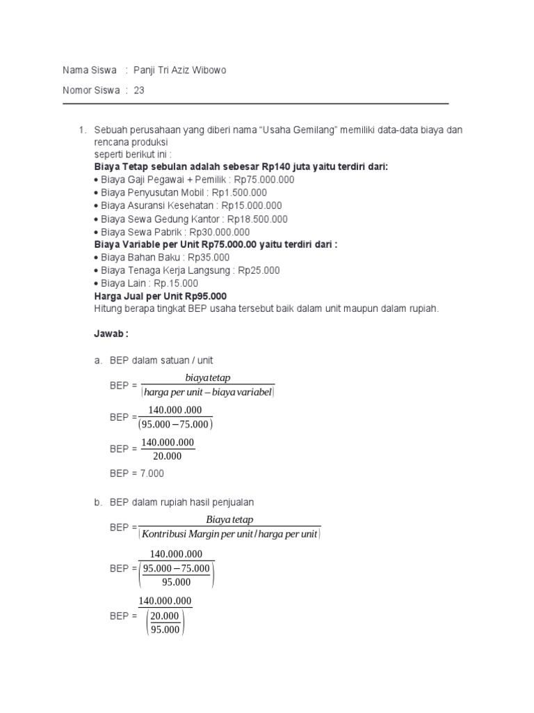 Soal BEP Dan ROI Essay | PDF