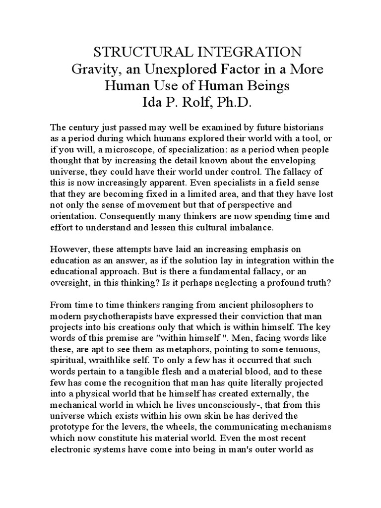Rolfing Structural Integration Gravity Ida Rolf PDF | PDF | Arm | Pelvis