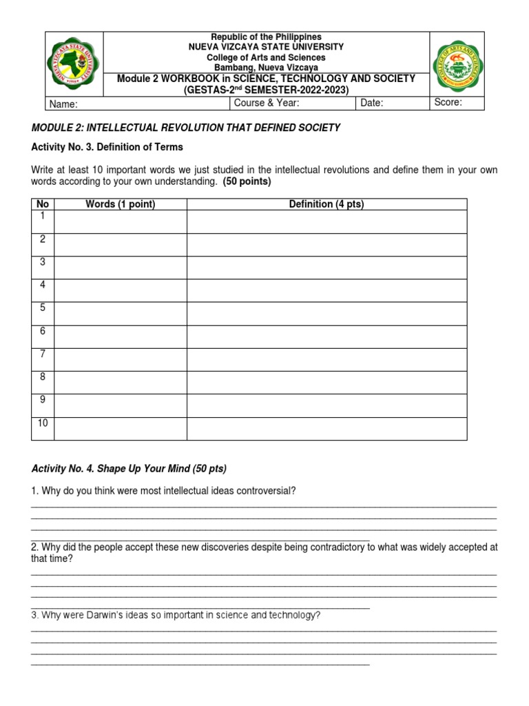 Module 2 WORKBOOK IN STS 2ND SEM 2021 2022 Midterm | PDF | Science | Cognition