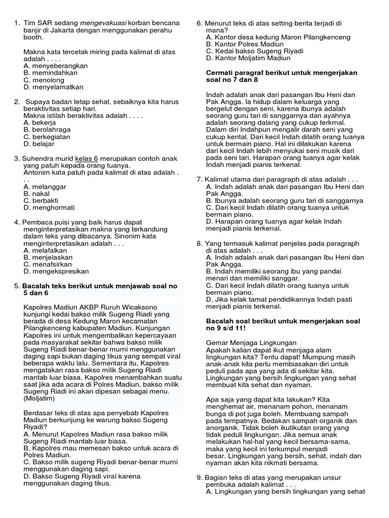 Soal Us Kelas 6 | PDF