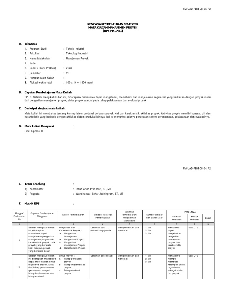 RPS Perencanaan Pengendalian Proyek 2016 REV | PDF