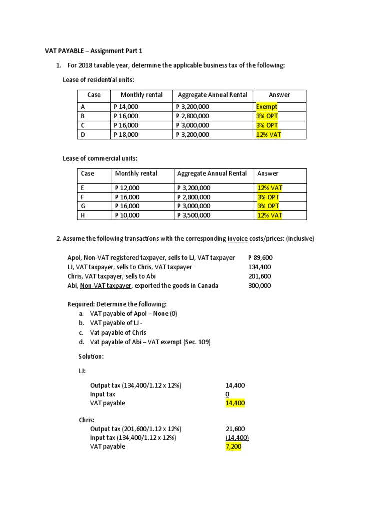 2.2 Problems - VAT Payable | PDF | Value Added Tax | Taxes
