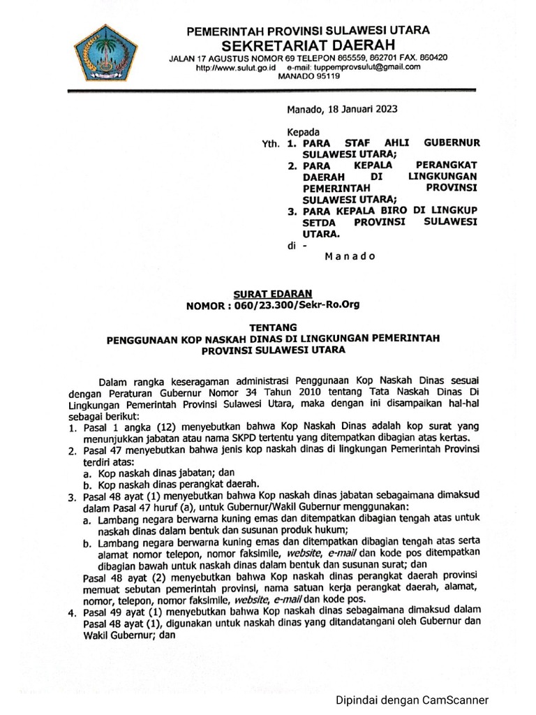 Surat Edaran TTG Penggunaan Kop Naskah Dinas - 230124 - 085918 | PDF