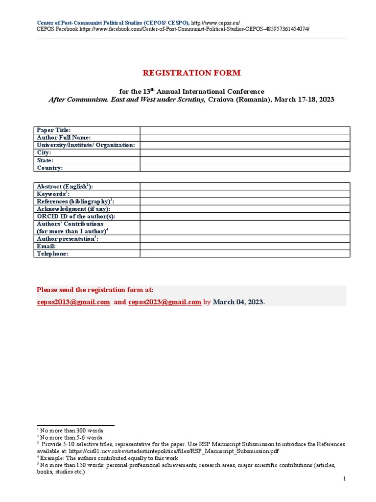 CEPOS CONFERENCE 2023 Registration Form | PDF