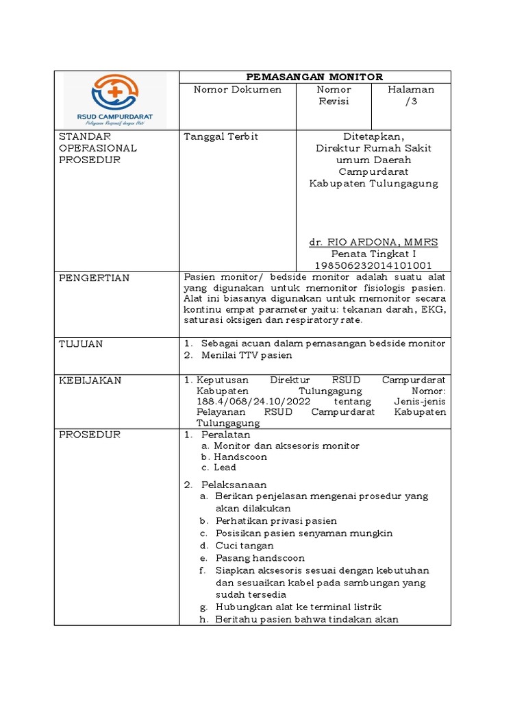 Sop Pemasangan Monitor | PDF | Teknologi & Rekayasa
