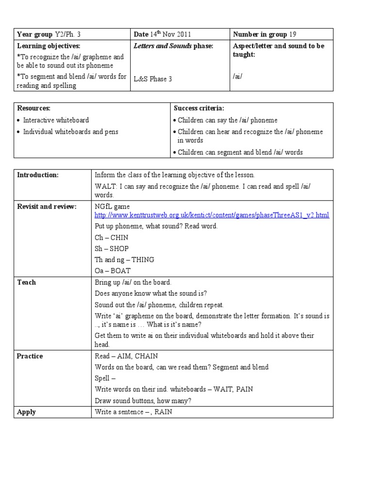 'Ai' Lesson Plan | PDF