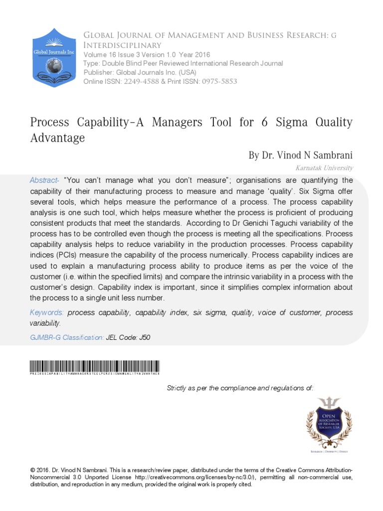 Process Capability - A Managers Tool For 6 Sigma Quality Advantage ...