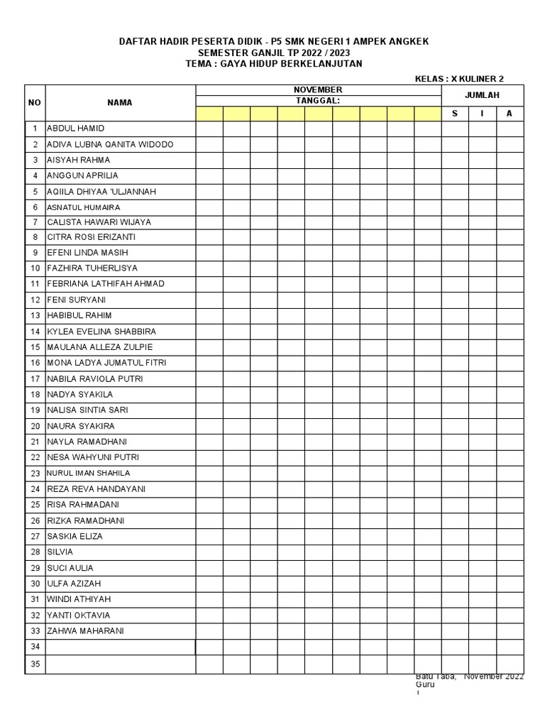 DFTR Hadir Siswa | PDF