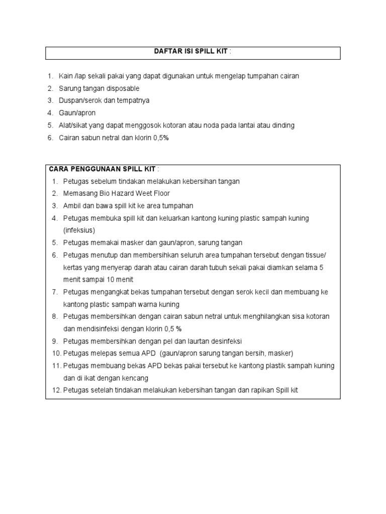 Daftar Isi Spill Kit | PDF