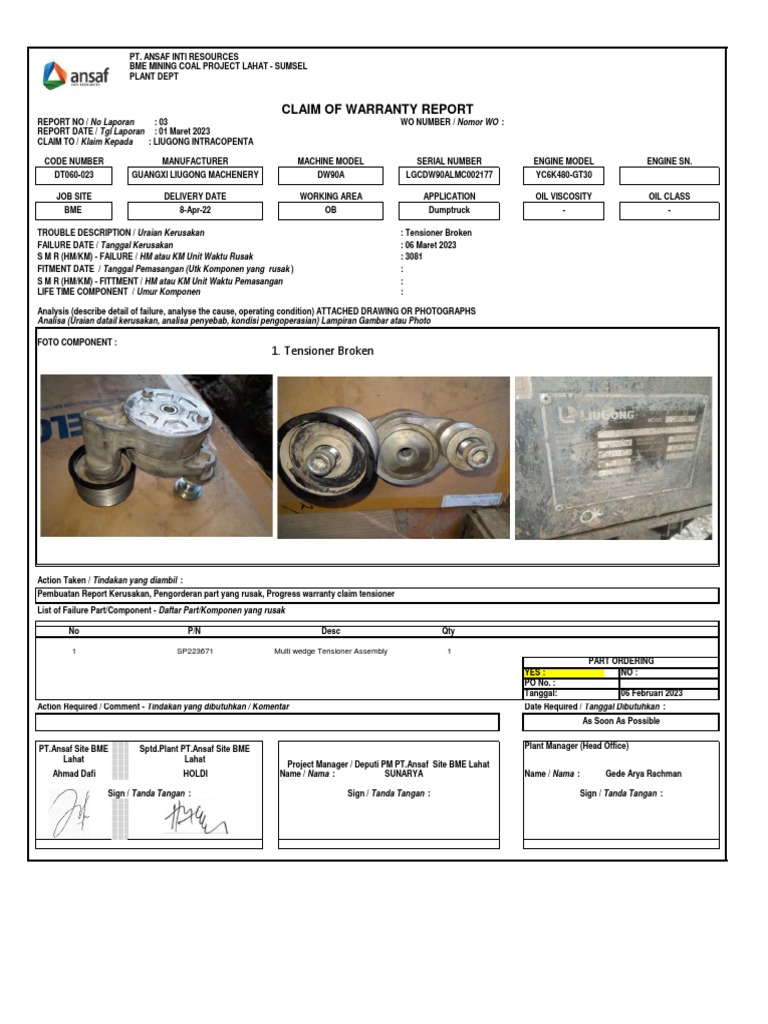 WCR DT Liugong 023 Tensioner PDF | PDF | Engineering