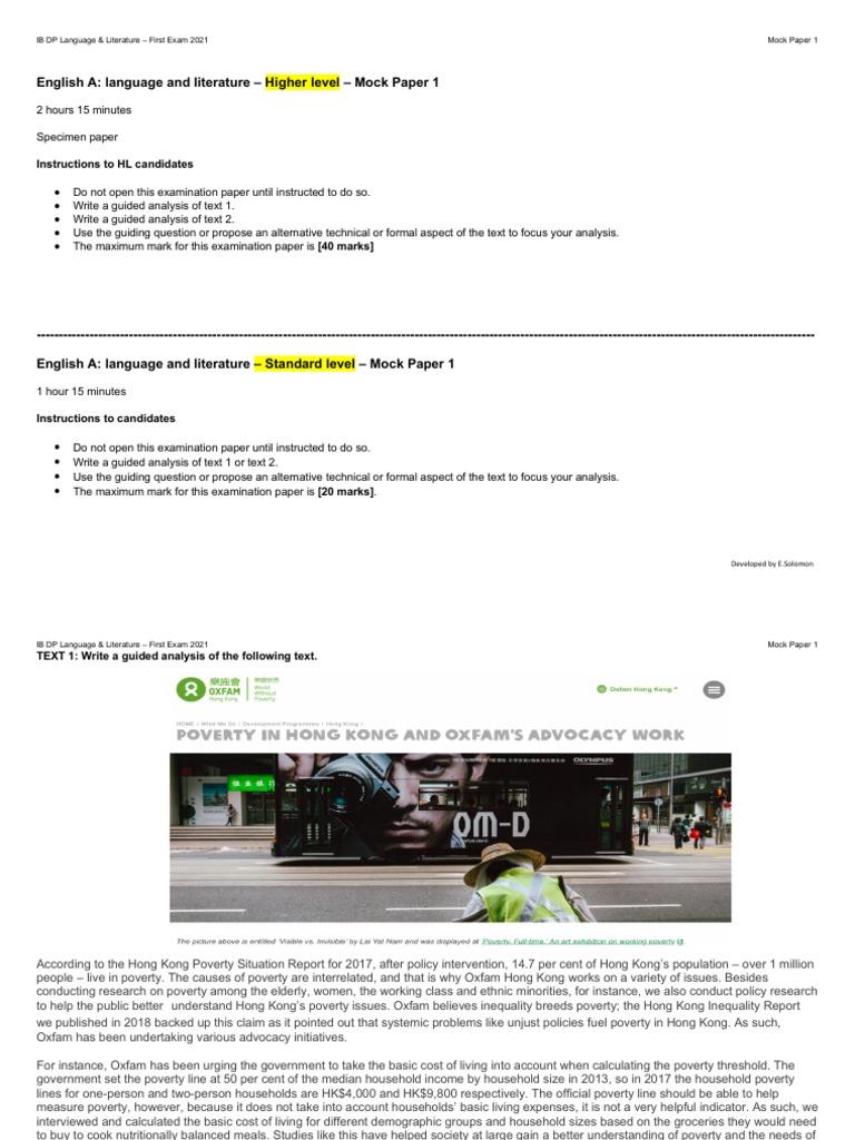 English-A LL Prac-Paper-1 Eso PDF | PDF | Cost Of Living | Poverty