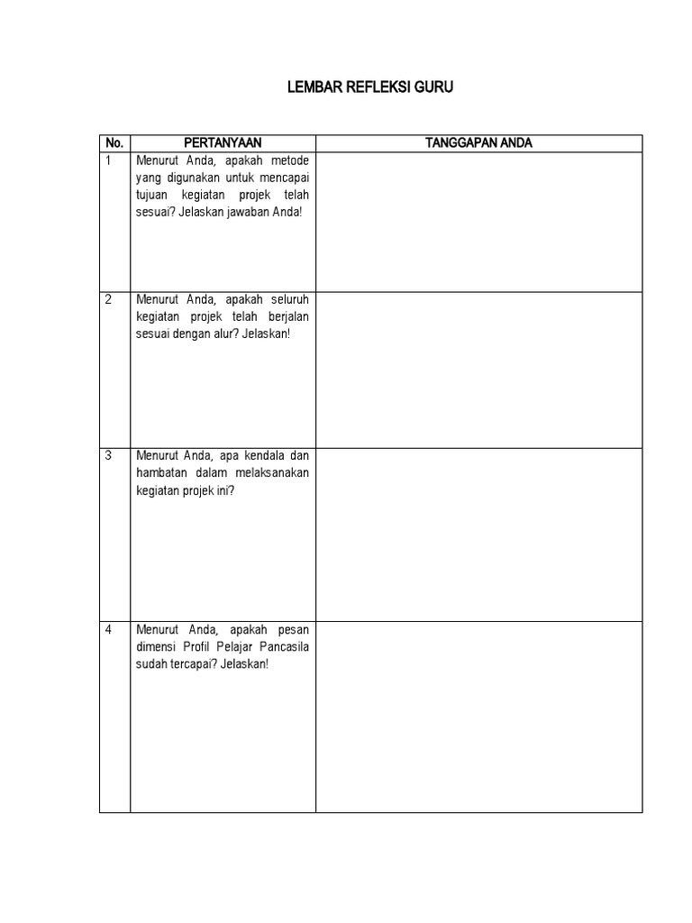 Lembar Refleksi Guru | PDF