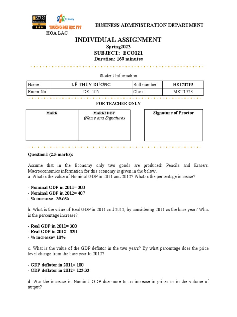 ECO121 - Test 02 - Individual Assignment 02 Lê TH DG | PDF | Measures ...