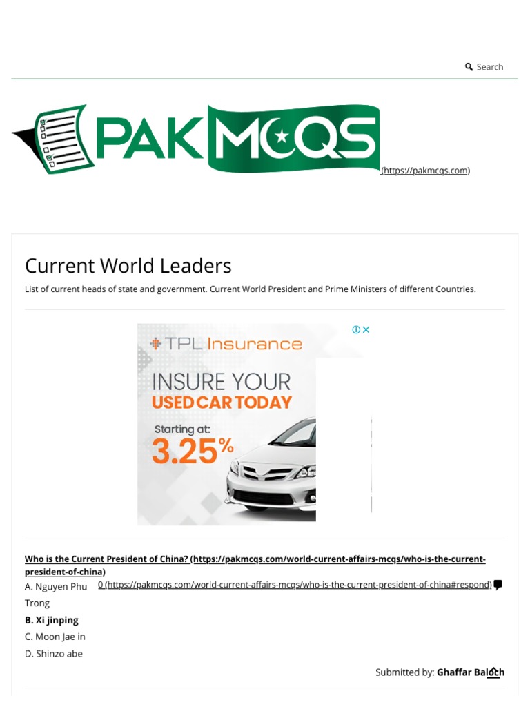 Current World Leaders Mcqs For Preparation - PakMcqs-1 | PDF | Government