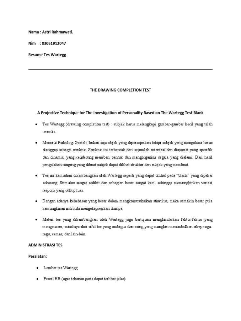 Tes Wartegg (The Drawing Completion Test) | PDF