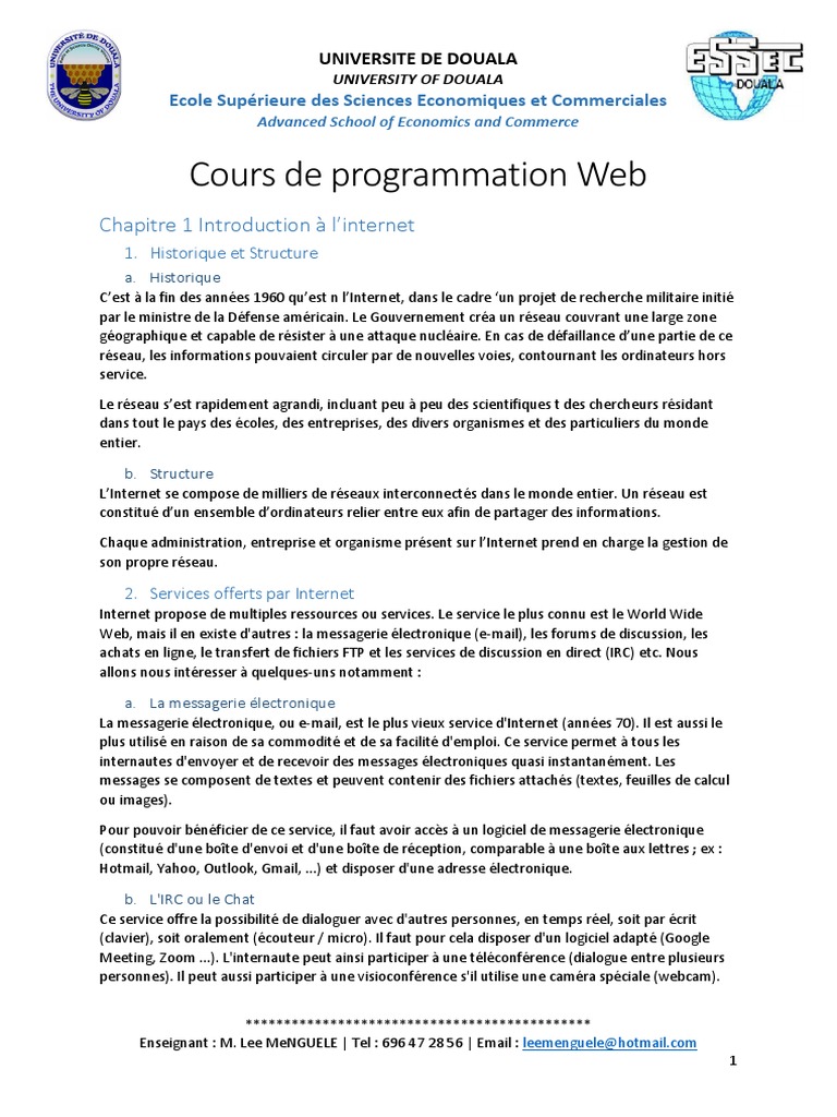 Cours de Programmation Web-1 PDF | PDF | Internet | Internet et Web