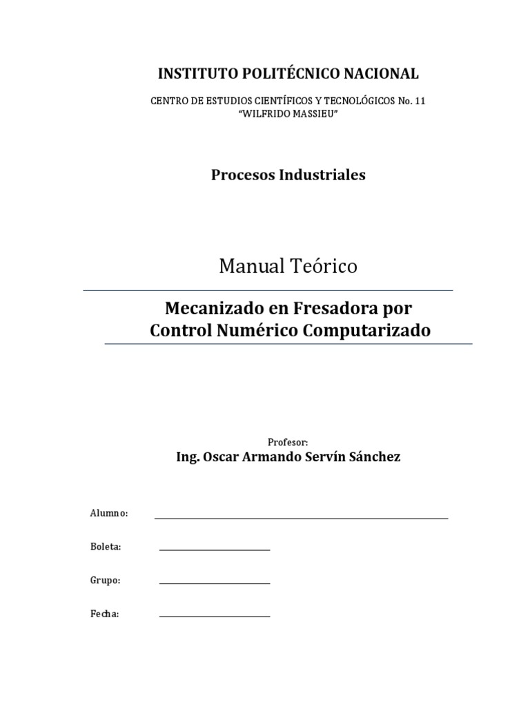 Manual Teorico Fresa CNC PDF | PDF | Control numerico | Sector secundario de la economía