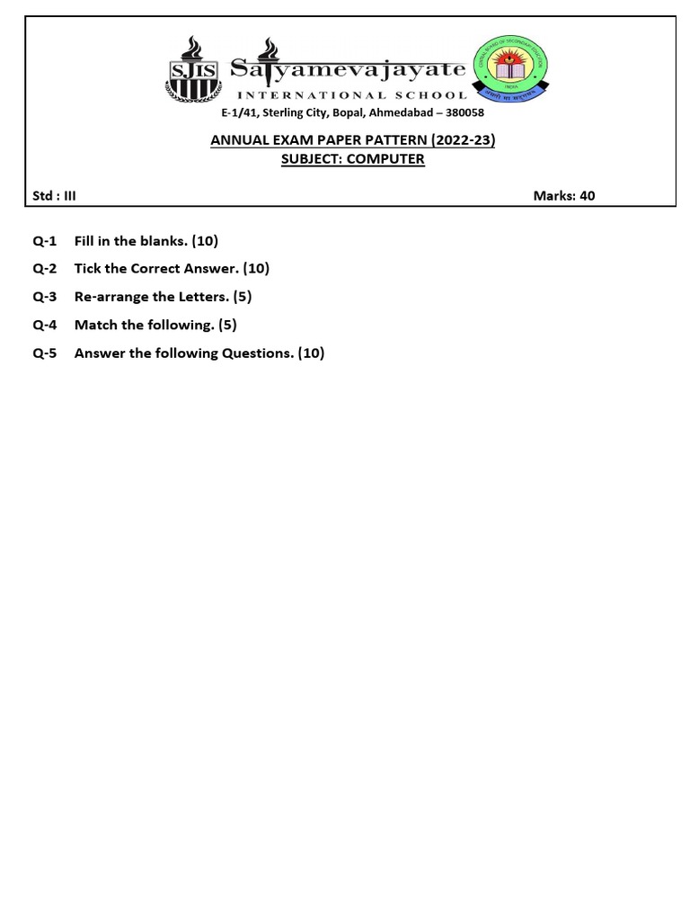 STD 3 Computer Pattern - Annual Exam | PDF