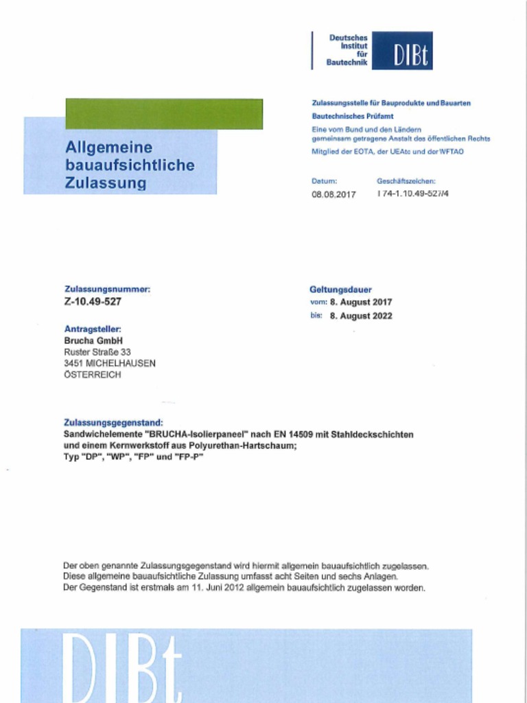 D Zulassung DIBT Z 10 49 527 Gesamt DP WP FP Und FP P PDF | PDF