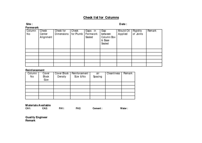 Column Inspection Checklist | PDF