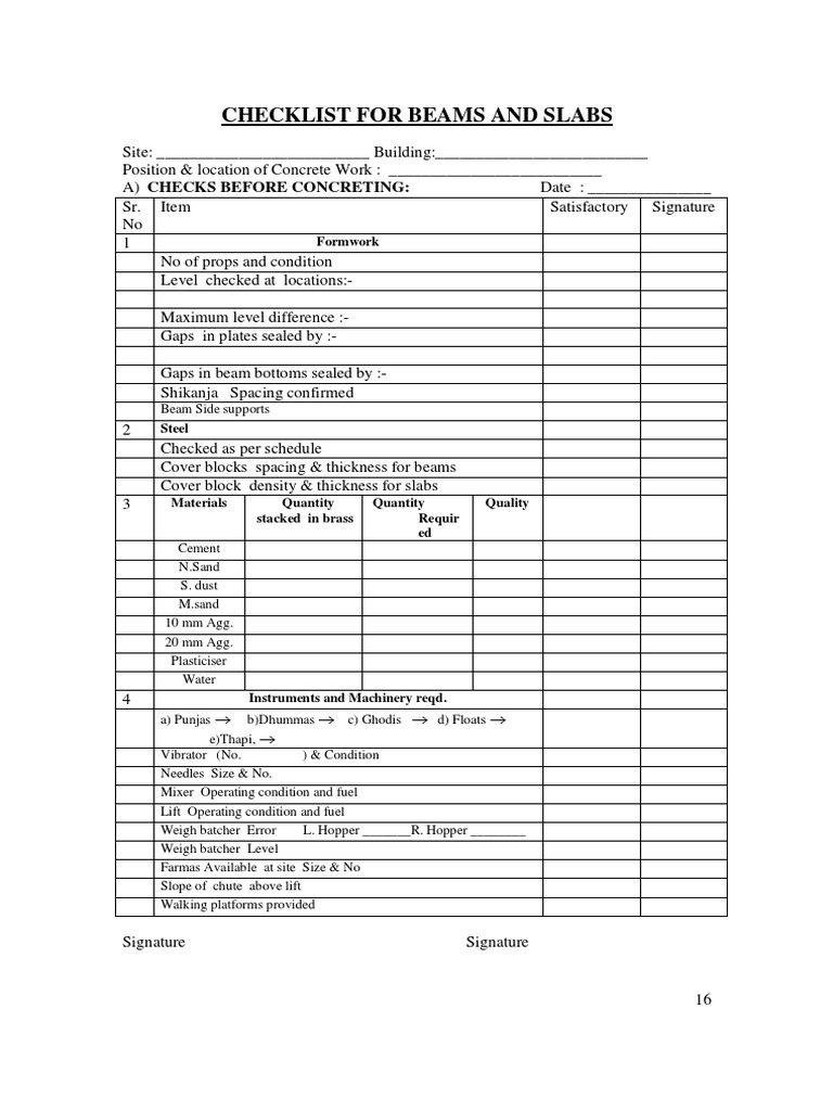 Check List For Beam & Slab | PDF