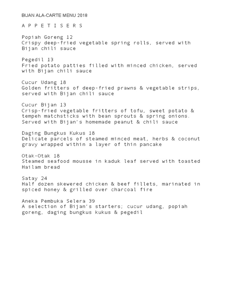 Bijan Menu 2018 | PDF | Curry | Western Cuisine