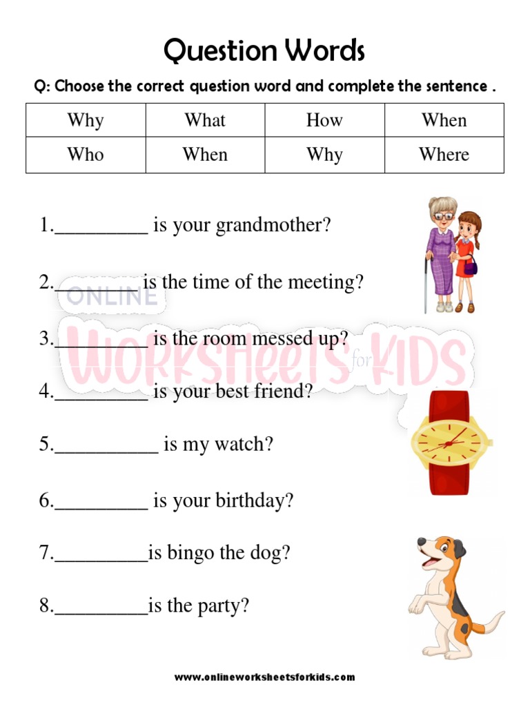 Question word Worksheet for grade 1 | PDF