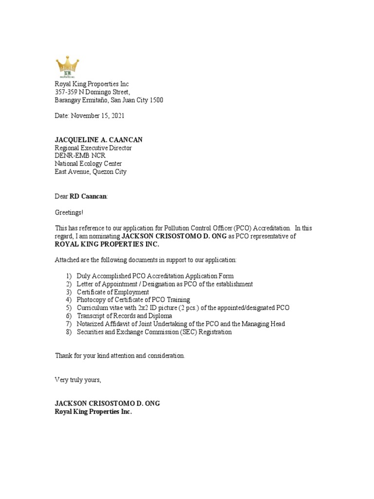 PCO Letter of Transmittal | PDF