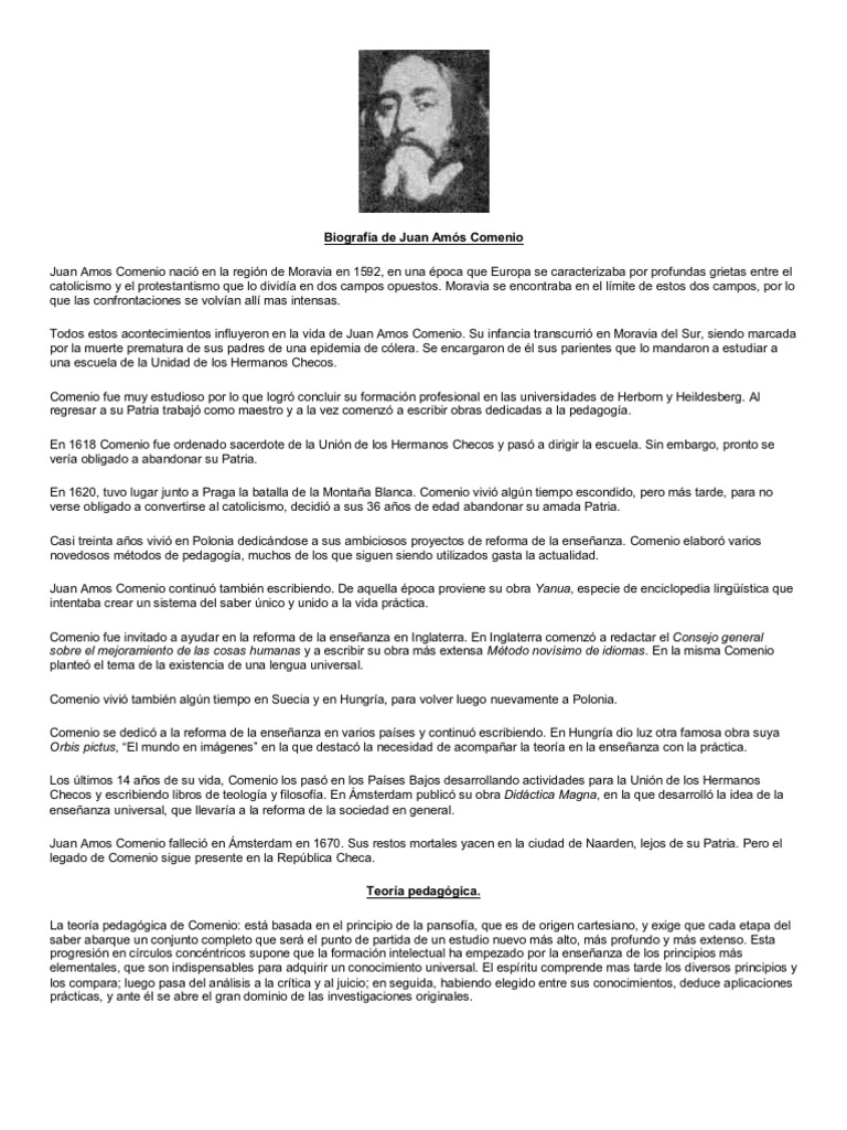 Biografía de Juan Amós Comenio | PDF | Epistemología | Cognición