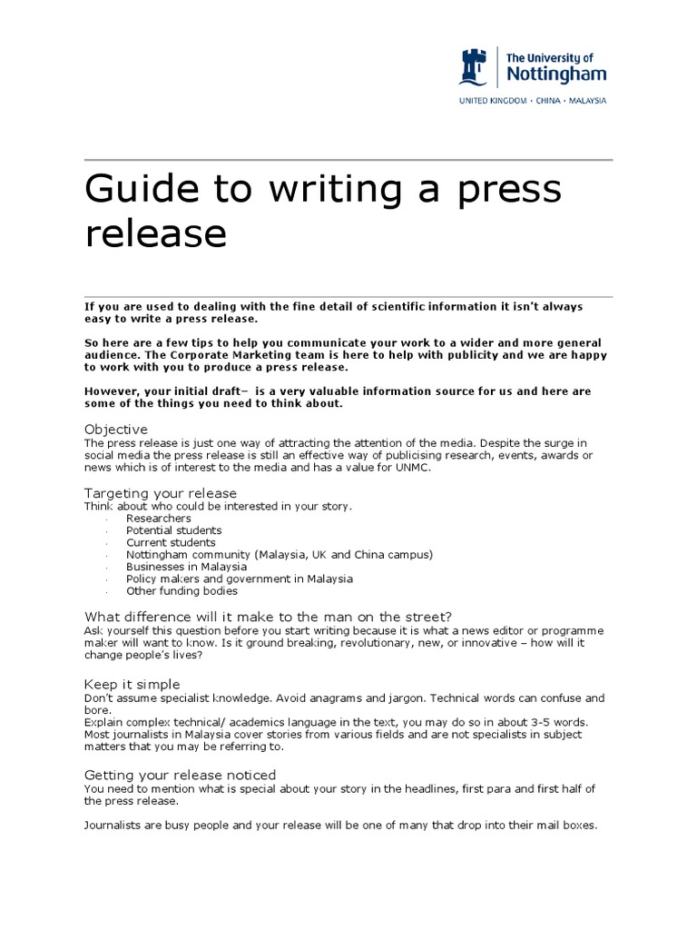 Guide To Writing A Press Release | Download Free PDF | Press Release | News