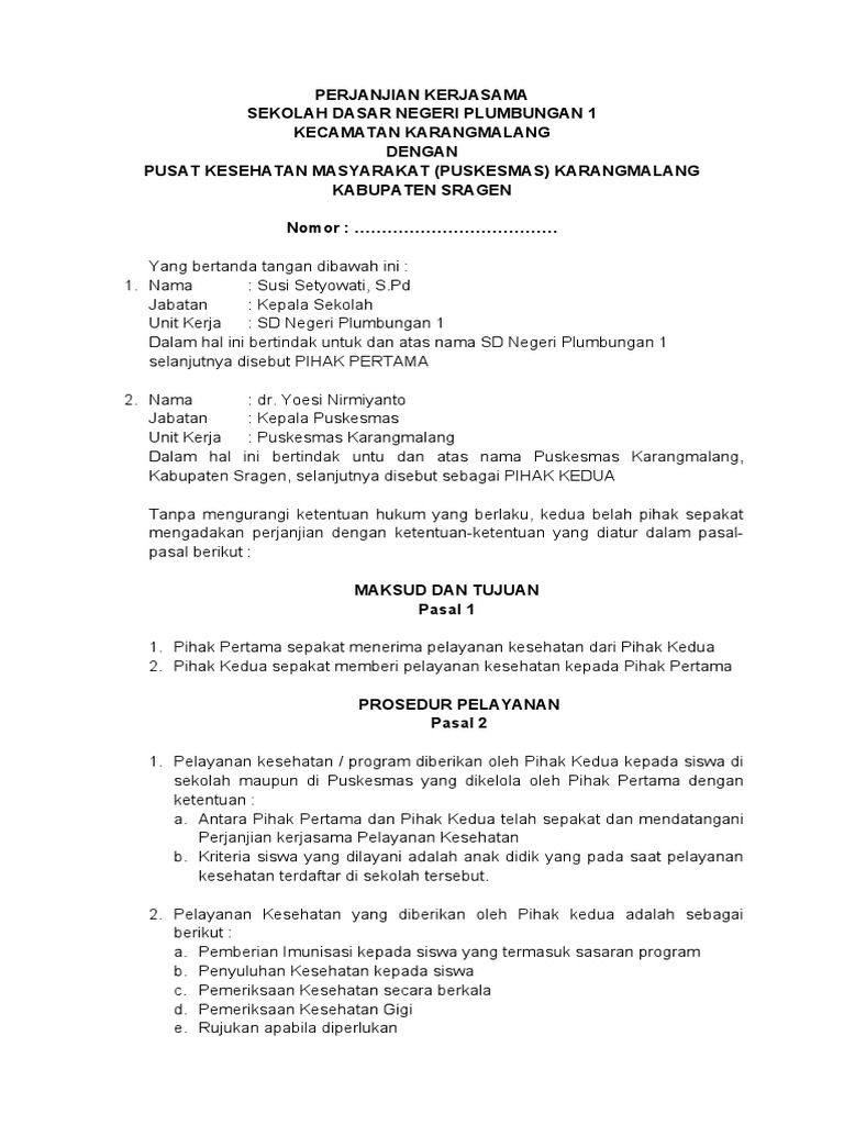MOU Kesehatan SD dan Puskesmas | PDF | Hukum | Sains & Matematika