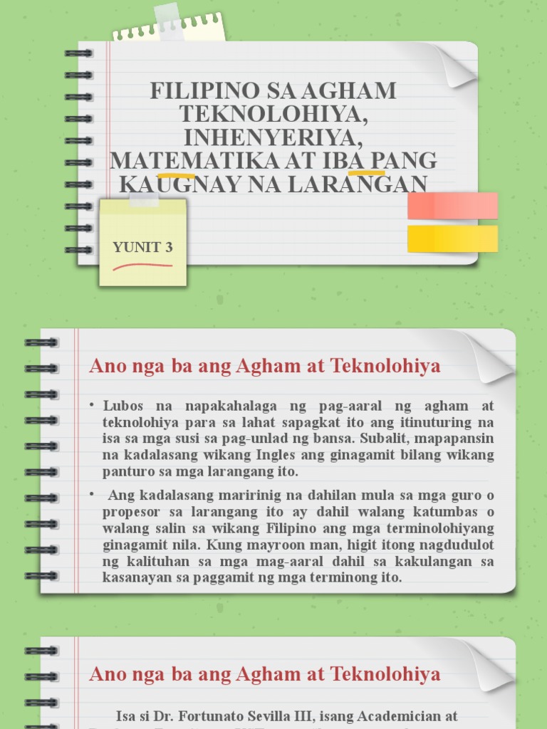 Yunit Iii - Sitwasyong Pangwika Sa Agham, Teknolohiya, Inhinyeriya at ...