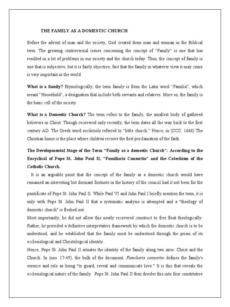 The Family As A Domestic Church Pdf Catholic Church Pope
