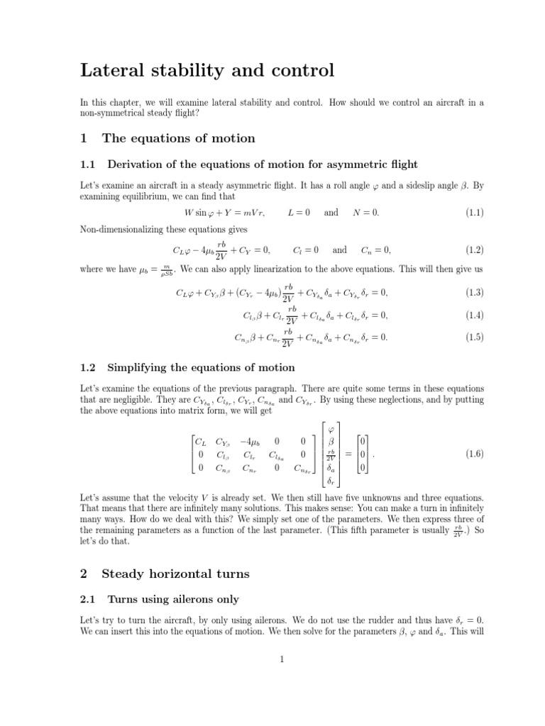Lateral Stability and Control | PDF | Flight Dynamics (Fixed Wing ...